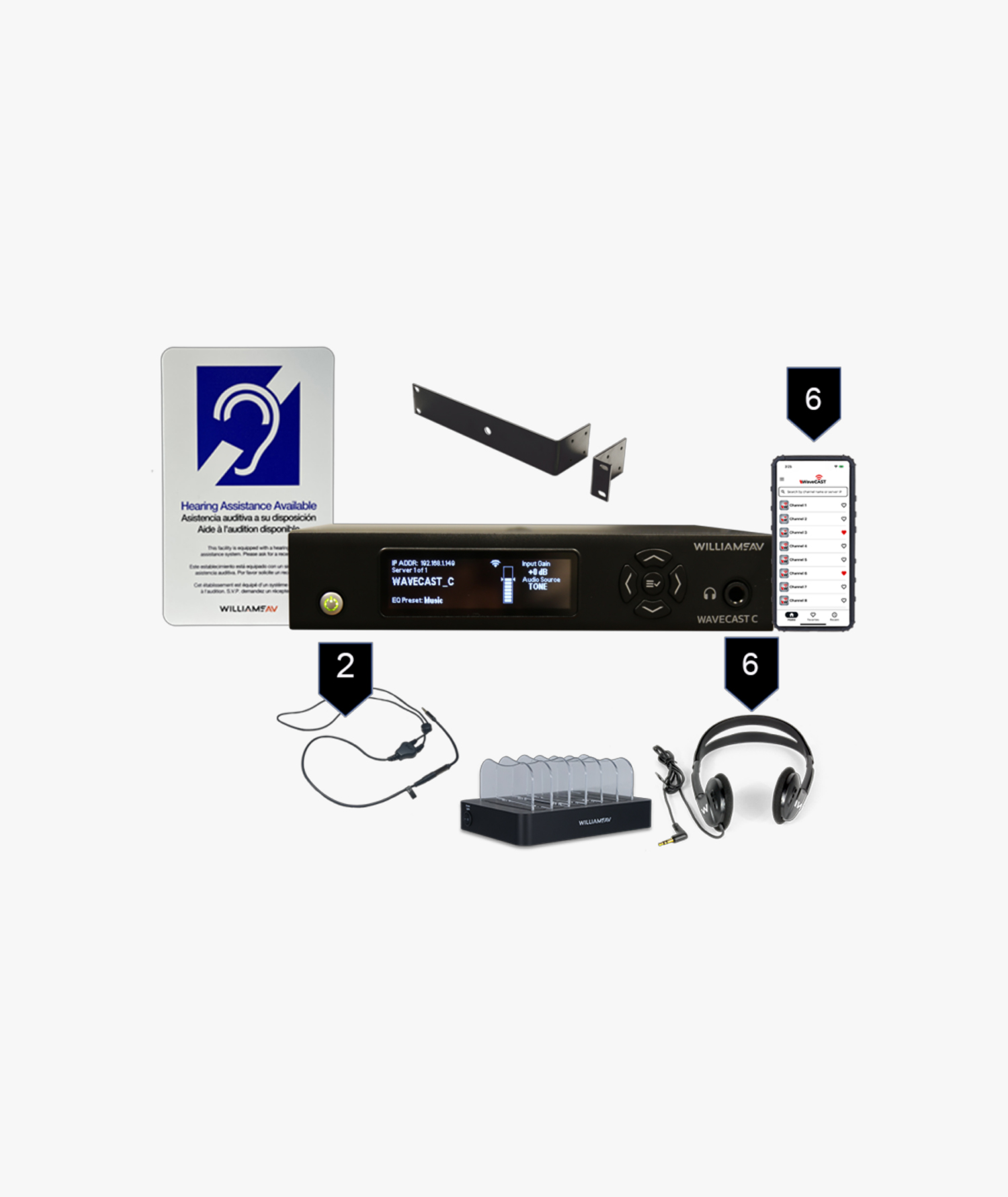 Williams AV WaveCAST System with 6 WAV Pro Wi-Fi Receivers | Vision One